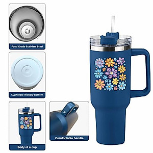 40 Oz Insulated Tumbler with Handle and Straw,Watercolor Blossom Flower Stainless Steel Vacuum Insulated Travel Mug,Leak-proof Water Bottle Iced Coffee Cup,Colorful Floral