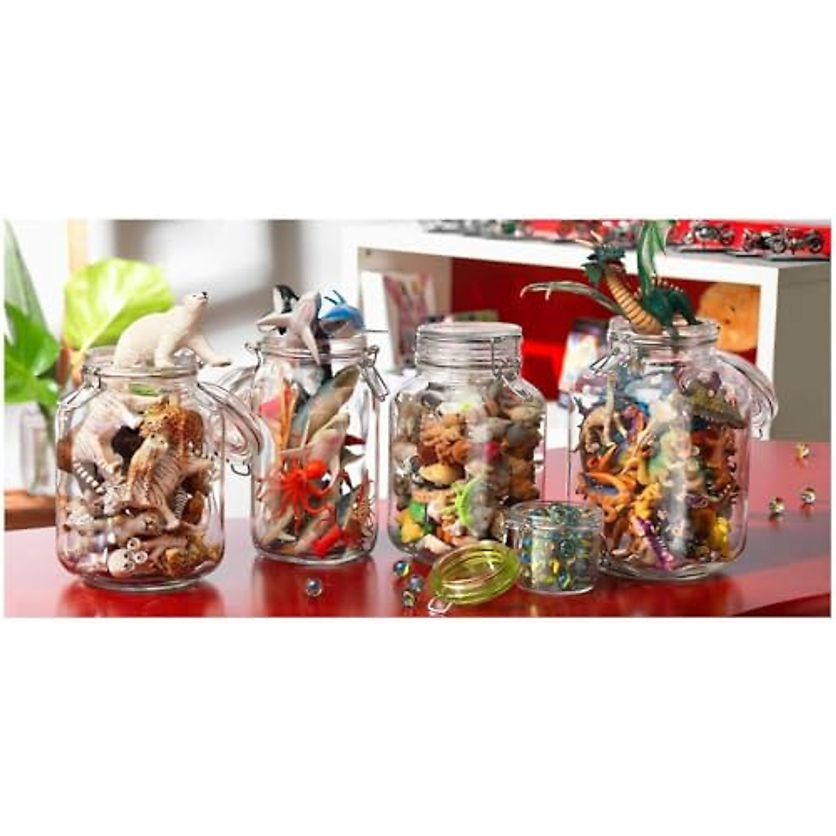 Bormioli Rocco Fido Wide Mouth Squared Glass Jar with Airtight Gasket Clamp Lid for Canning and Food Storage, 67.75 oz, Clear Top