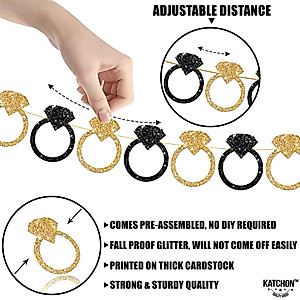 KatchOn, Black and Gold Engagement Ring Banner - 10 Feet, Pre-Strung, No DIY | Bachelorette Party Decorations | Engagement Banner | Black and Gold Bridal Shower Decorations | Engagement Party Decor