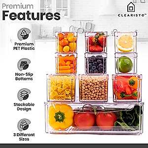 CLEARISTO 10 Pack Fridge Organizer - Stackable Refrigerator Organizer Bins with Lids - BPA-Free Fridge Organizers and Storage - Clear Fridge Storage Containers for Produce, Fruit, Vegetable