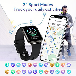 Smart Watch for Men Women, 5ATM Waterproof Fitness Tracker Smartwatch with Heart Rate Blood Pressure Sleep Monitor Step Calories Counter Outdoor Smart Watches for Android iOS Phones 24 Sports Model