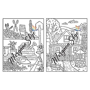 Farmhouse Coloring Book: Easy Countryside Designs with Cute Farm Animals, Beautiful Flowers and Relaxing Landscapes for Stress Relief and Relaxation