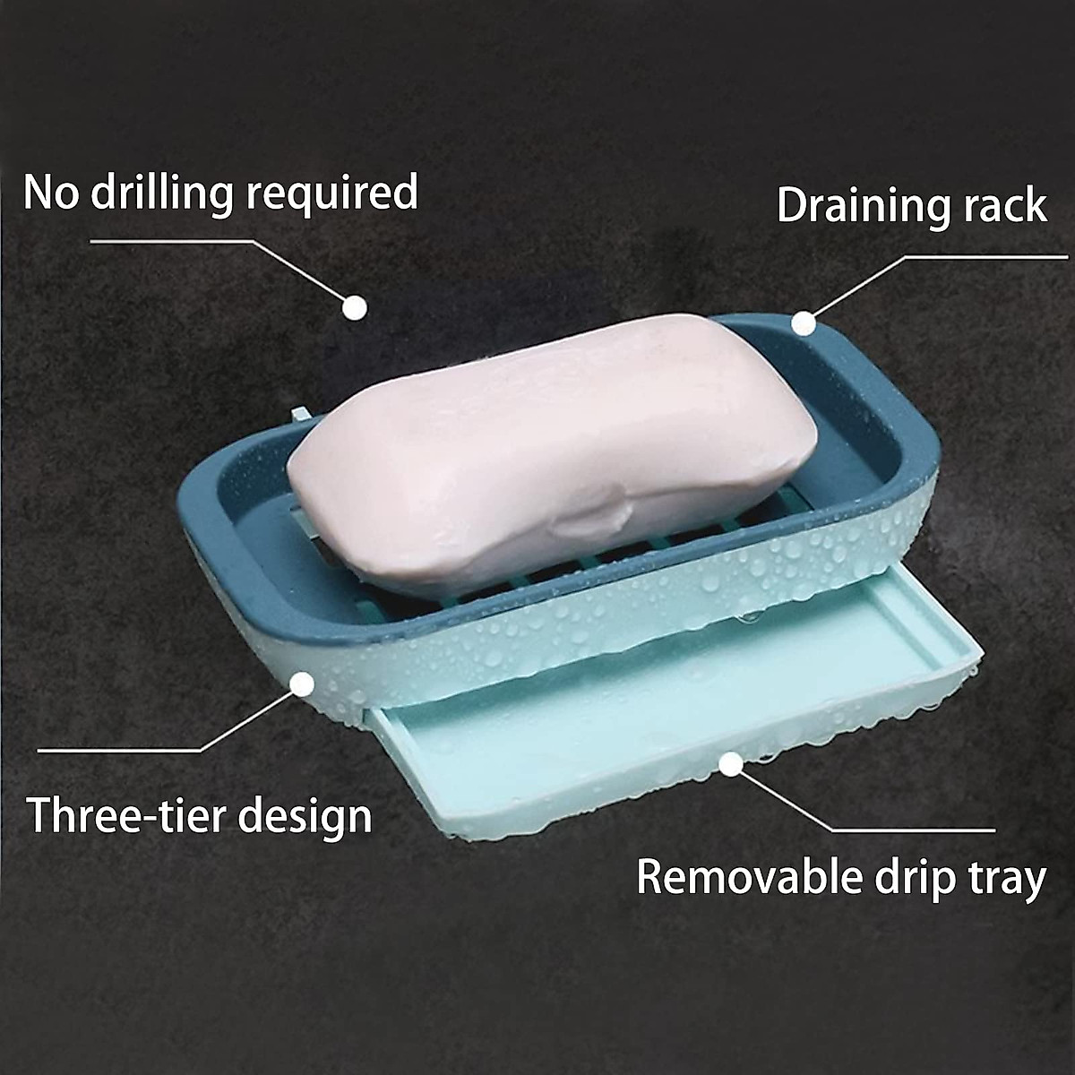 XIACIBDUS 4PCS Soap Dish, Soap Holder for Bar Soap, Soap Saver with Removable Drip Tray, Shower Soap Holder with 4 Foaming Mesh for Shower Wall Bathroom