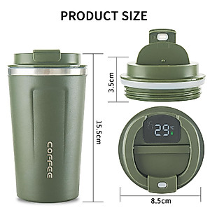 Newvenper Stainless Steel Vacuum Insulated Travel Coffee Mug, Led Temperature Display Insulated Tumbler, Leak Proof With Lid Keeps Cold And Warm, Suitable For Coffee, Tea And Beer(Green)