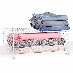 mDesign Modern Versatile Metal Closet, Cabinet Organizer Storage 2-Tier Shelf Divider and Separator for Bedrooms, Bathrooms, Entryways, Hallways, Kitchen Pantry, Office - Easy Install - White