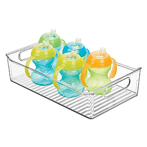 mDesign Small Plastic Nursery Storage Container Bins with Handles for Organization in Pantry, Cabinet, Closet or Cubby Shelves - Organizer for Baby Food, Bibs, Formula, and Burp Cloths - 6 Pack, Clear