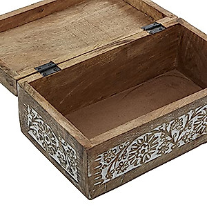 Deco 79 Mango Wood Floral Box with Hinged Lid, Set of 3 8", 10", 12"W, Brown