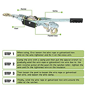 5 Ton Heavy Duty Steel Cable Dual Gear Power Ratchet with 3 Hooks Automotive Hoist Cable Puller Come Along Winch Hoist Come Along Cable Lever