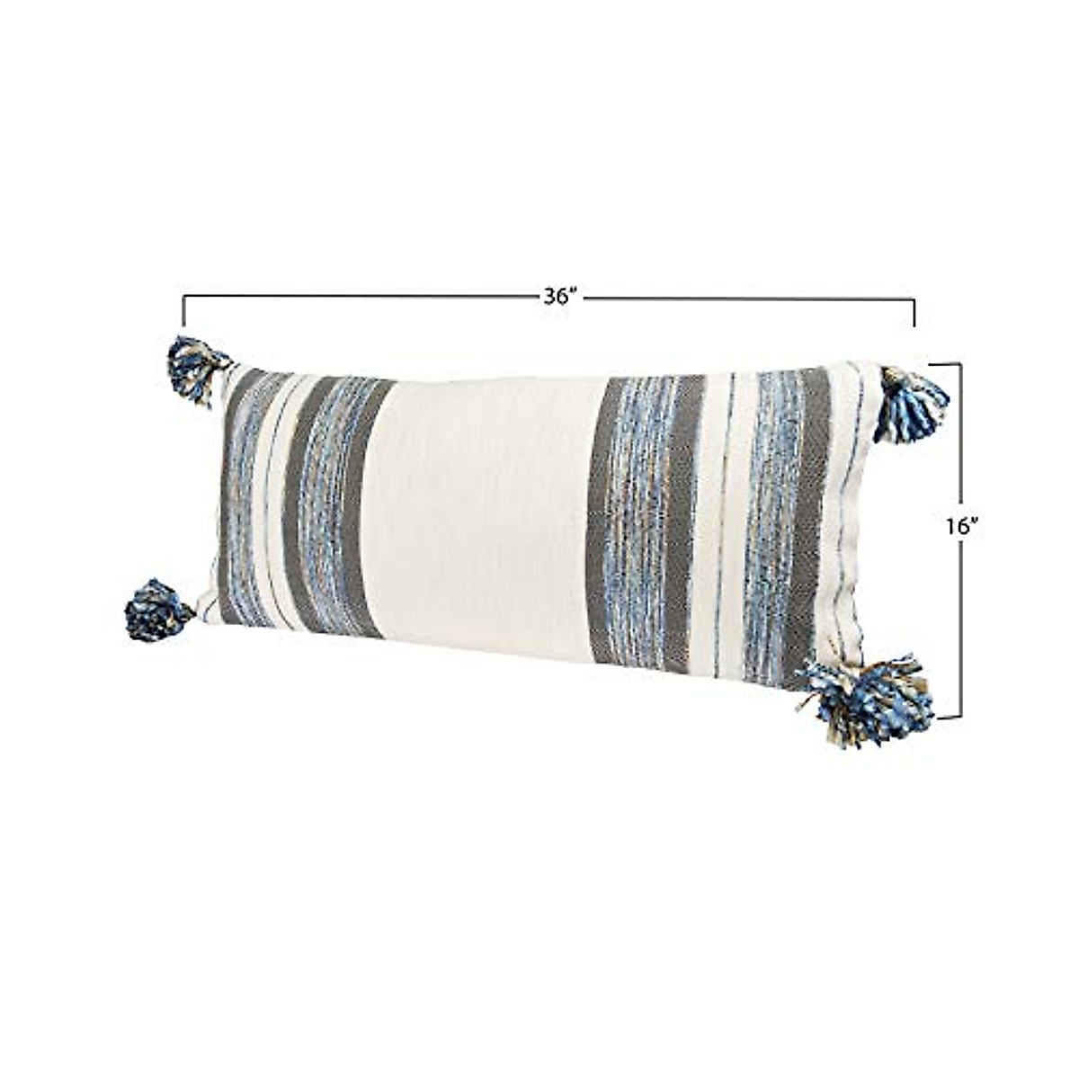 Creative Co-Op Blue, Grey & Cream Striped Cotton Blend Lumbar Tassels Pillows, 1 Count (Pack of 1)