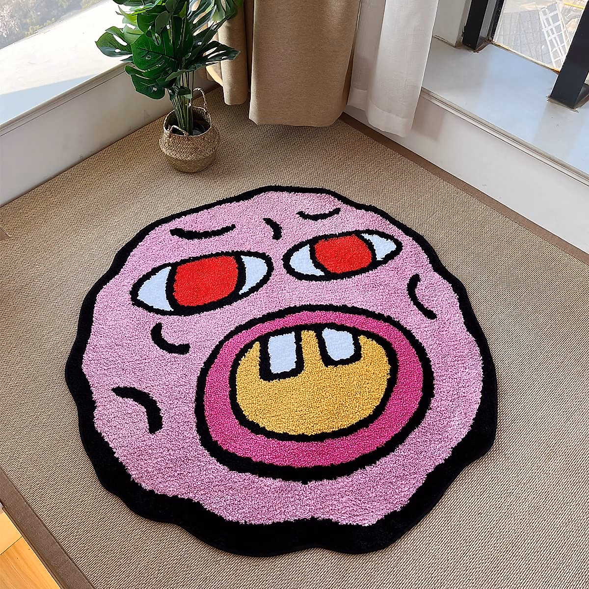 LAKEA Tufted Carpet Cherry Bomb Rug Pink Room Decor Kawaii Rug Small Rugs for Bedroom Cartoon Circle Punch Needle Carpet (23.6X23.6 Inch)