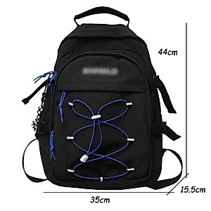 DINGZZ Large Capacity Drawstring Backpack Multi-Pocket Waterproof Nylon Book Bag College Girl Backpack (Color : Black, Size : 35 * 15.5 * 44CM)