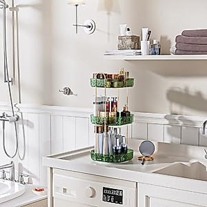 ZHIAI Rotating Makeup Organizer for Vanity, Perfume Organizer Large Bathroom Organizers and Storage, Skincare Organizers Lipstick Toiletry Spinning Holder Countertop 360 Spinning 3 Tier Green