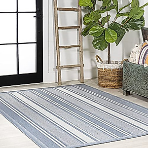 JONATHAN Y SMB202E-8 Haynes Modern Double Stripe Indoor Outdoor Area-Rug, Rustic, Transitional, Farmhouse Easy-Cleaning,Bedroom,Kitchen,Backyard,Patio,Non Shedding, Blue/Light Gray, 8 X 10