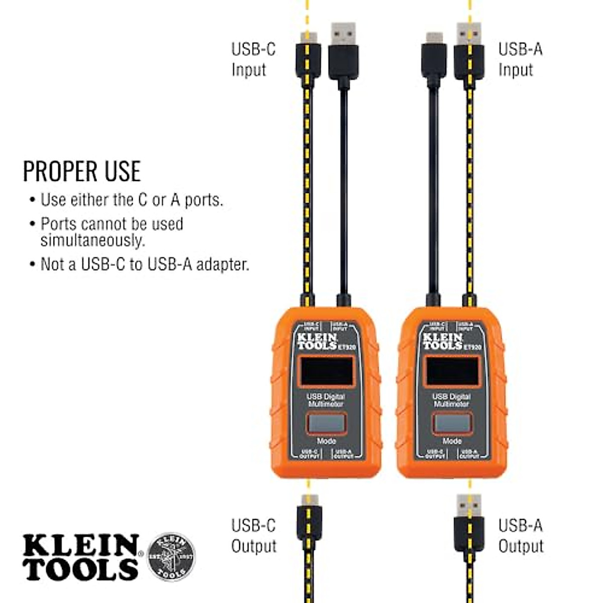 Klein Tools ET920 USB Power Meter, USB-A and USB-C Digital Meter for Voltage, Current, Capacity, Energy and Resistance