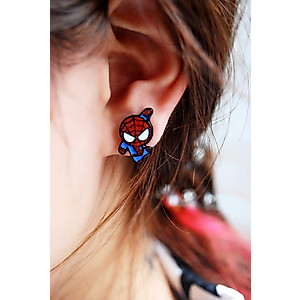 Lovely Cartoon Spider Man with Charm Section Web Brass Necklace Cool Jewelry for Women Girls (Earring)