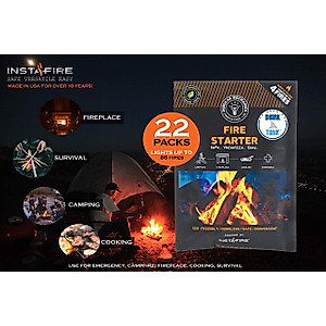 Insta-Fire Fire Starter (22 Packs) - Endorsed by Popular Mechanics - Camping, Emergencies, Hiking, Fishing, Boating, Fire Pits, Grilling, Survival, Food Storage, Boiling Water (as Seen on Shark Tank!)
