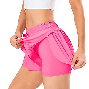 Flowy Shorts, 2 in 1 Butterfly Shorts High Waisted Athletic Shorts for Women Workout Biker Running Yoga Gym Tennis. Pink