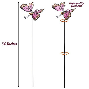 Juegoal 34 Inch Butterfly Garden Stakes Decor, Dragonfly Hummingbird Stakes, Glow in Dark Metal Yard Art for Mom, Mothers Day Ideal Gifts, Indoor Outdoor Lawn Pathway Patio Ornaments, Set of 3