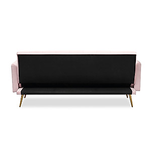 Anwickhomk 71" Modern Velvet Futon Sofa Bed, Convertible Double Sleeper Loveseat,Folding Recliner Couch with Adjustable Backrest/Armrests/Metal Legs for Living Room and Small Space (Pink)