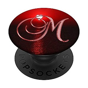 M Red Heart Beach Ocean Lake Sun Sea Monogram Initial Letter PopSockets PopGrip: Swappable Grip for Phones & Tablets