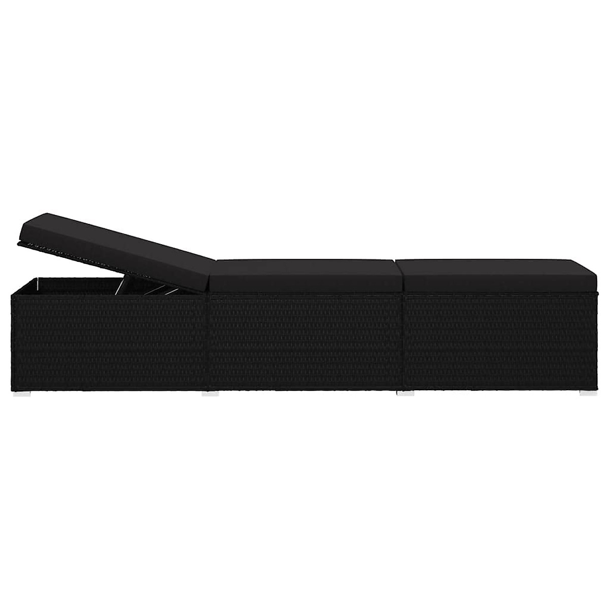 vidaXL Black Poly Rattan Sun Lounger with Cushion - Weather-Resistant Outdoor Furniture - Perfect for Patio, Poolside, Balcony