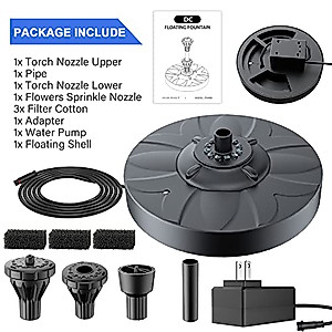 Yzert Pond Fountain Pump with 12 LED Lights, 32.8ft Power Cord Adapter 6W Outdoor Pool Fountains with 2-Tier Floating Water Garden Fountain for Garden Ponds Pool Outdoor Play