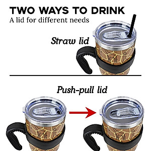 Giraffe 40 Oz Tumbler with Handle and Straw, Giraffe Print Large Big Stainless Steel Vacuum Insulated Tumbler Coffee Cup Water Bottle Travel Mug, Cute Giraffe Gifts Stuff Decor Accessories, Brown