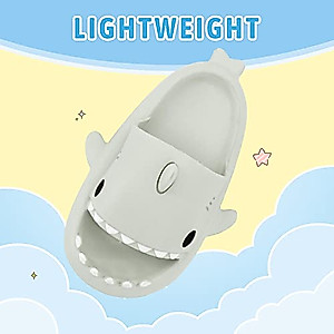 SAGUARO Shark Slides for Family Kids Toddler Boys Girls Pillow Slippers Cute Cloud Slides Lightweight Non-Slip Beach Slippers Casual Slides US7 Kids Grey