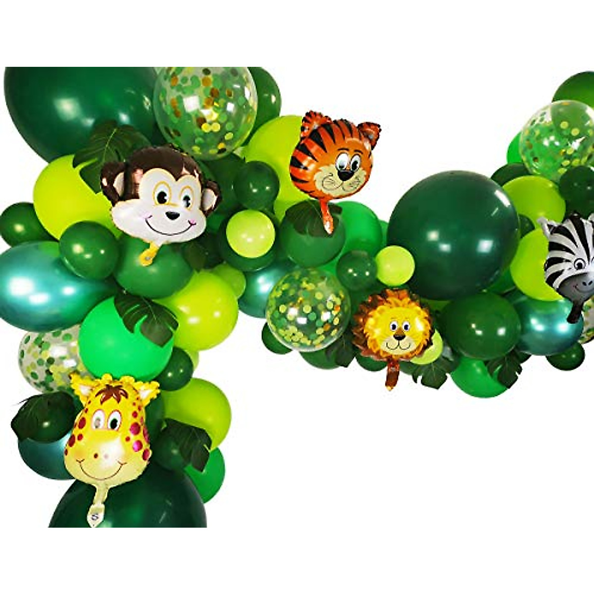 Jungle Party Balloons Garland Kit - 110pcs Latex Balloons Animal Foil Confetti Balloon Arch Palm Leaves Set for Jungle Theme Baby Shower Party Decorations, Safari Woodland Birthday Party Supplies