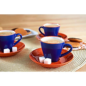 IMUSA USA Blue, 8 Piece 3oz Colorful Espresso Cups with Saucers, Orange