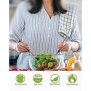 EVERQUEIN Spurtles Kitchen Tools Wooden 5pcs Cooking Utensils Set As Seen on Tv, Natural Premium Acacia Wood Spatula Slotted Spoon, Friendly for Non-Stick Cookware, Serving (Wood)