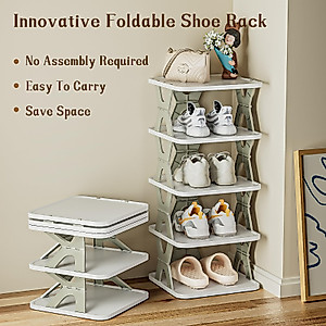 Dscabomlg Plastic 5-Tier Shoe Shelf - Foldable Shoe Storage - Modern Style - 5 Shelves - 3 lbs Capacity - Freestanding - Uniform Plastic Finish - 11.1" L x 1.1" W x 11.2" H - Unisex - Living Room