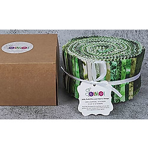 Soimoi 40Pcs Tie Dye Print Cotton Precut Fabrics for Quilting Craft Strips 2.5x42inches Jelly Roll - Green