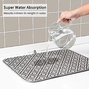 SUBEKYU Microfiber Dish Drying Mat for Kitchen Counter, Absorbent Dishes Drainer/Rack Pad for Countertop, 19.2 by 15.8 Inches (Rhombus), Grey, 1 Pack
