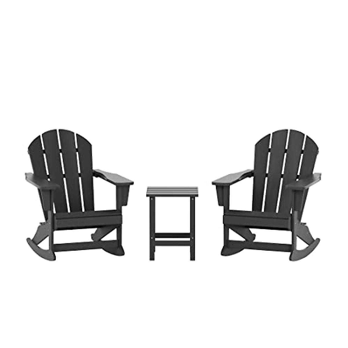 WO Home Furniture Patio Rocking Chair Set of 3 PCS Classic Outdoor Adirondack Rocker Chairs & Table (Grey)