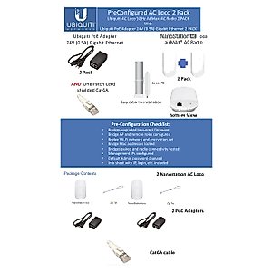 UBNT Networks NanoStation AC Loco Loco5AC-US 2 Pack Pre-Configured Loco5ac 5GHz 802.11ac airMAX Radio 450Mbps Wireless Bridge (2-Pack) with PoE POE-24-7W-G Included Ready to Install, White