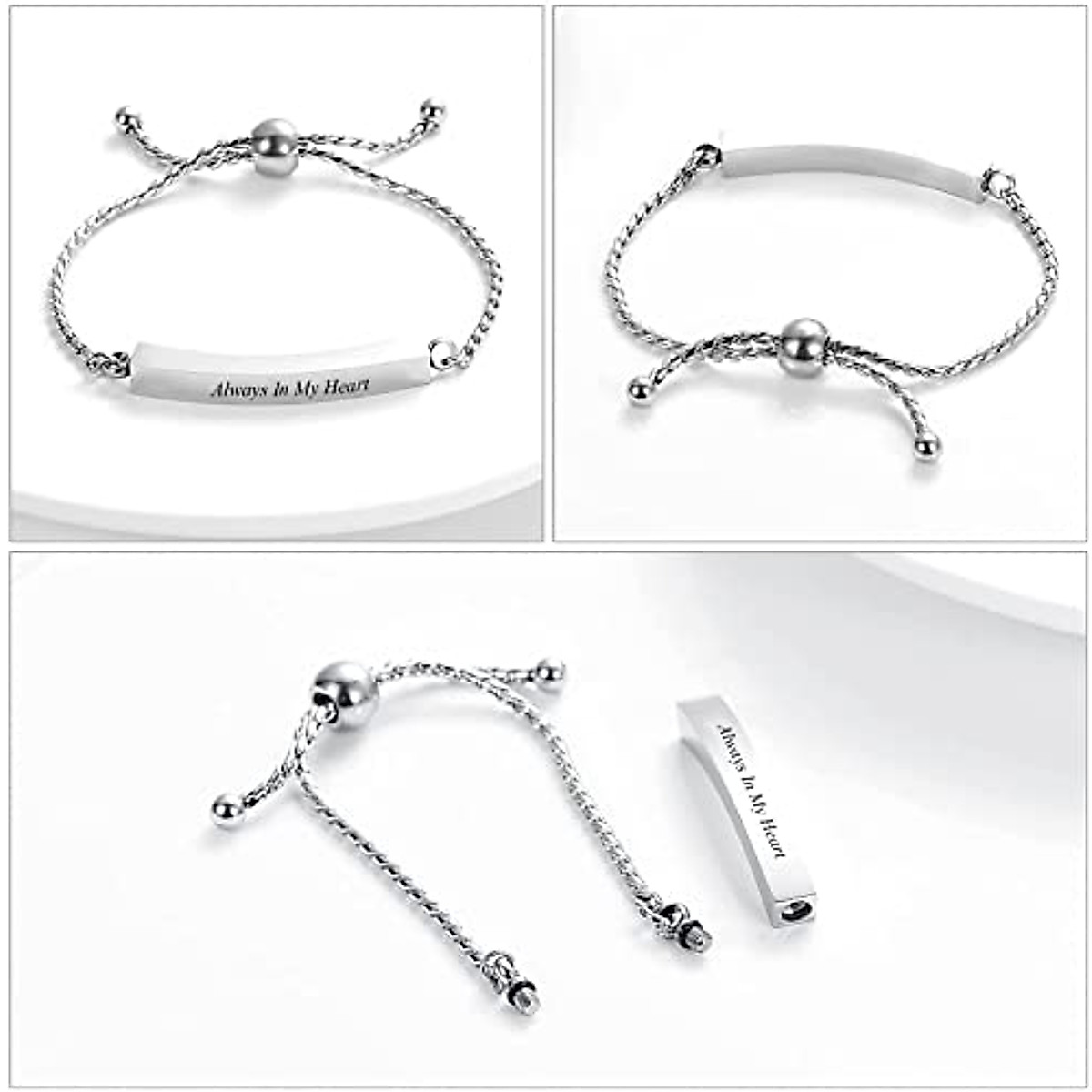 zeqingjw Heart Cremation Bracelet for Ashes Stainless Steel Urn Bangles for Ashes Memorial Keepsake Cremation Memorial Urn Bracelet - Adjustable,Free Fill Kit (Silver)