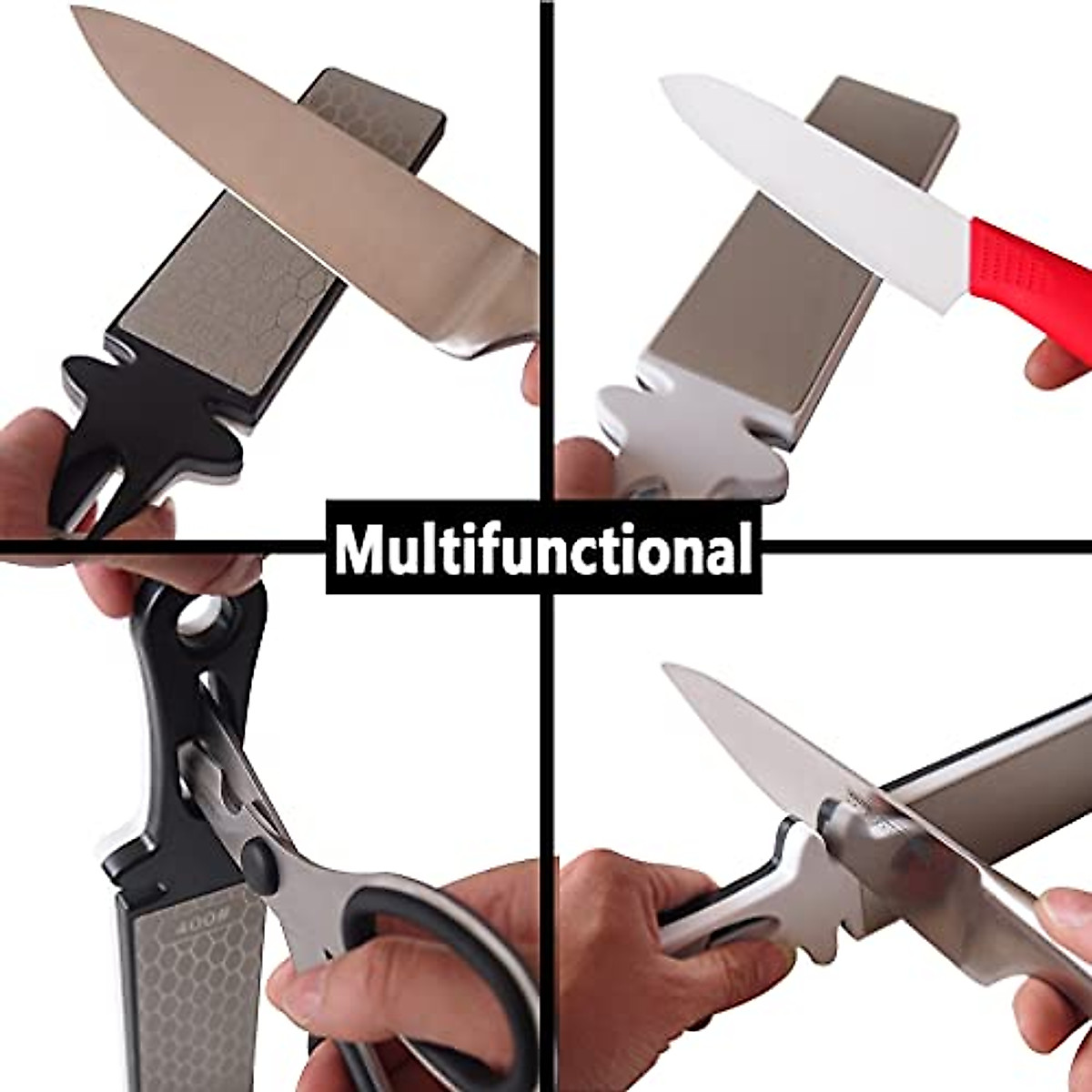 5-In-1 Diamond Sharpening Plate Knife And Scissors Sharpener Ceramic Knife Sharpener Rod Double-Sided 400/1000 Grit Honeycomb Surface Outdoor Kitchen Grinding Tool