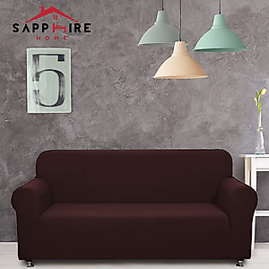 Sapphire Home 2-Piece Sofa and Loveseat Slipcovers, Couch and Loveseat Covers Set, Form fit Stretch, Wrinkle Free, Furniture Protector, Sofa Covers for Living Room, Polyester Spandex (Coffee)