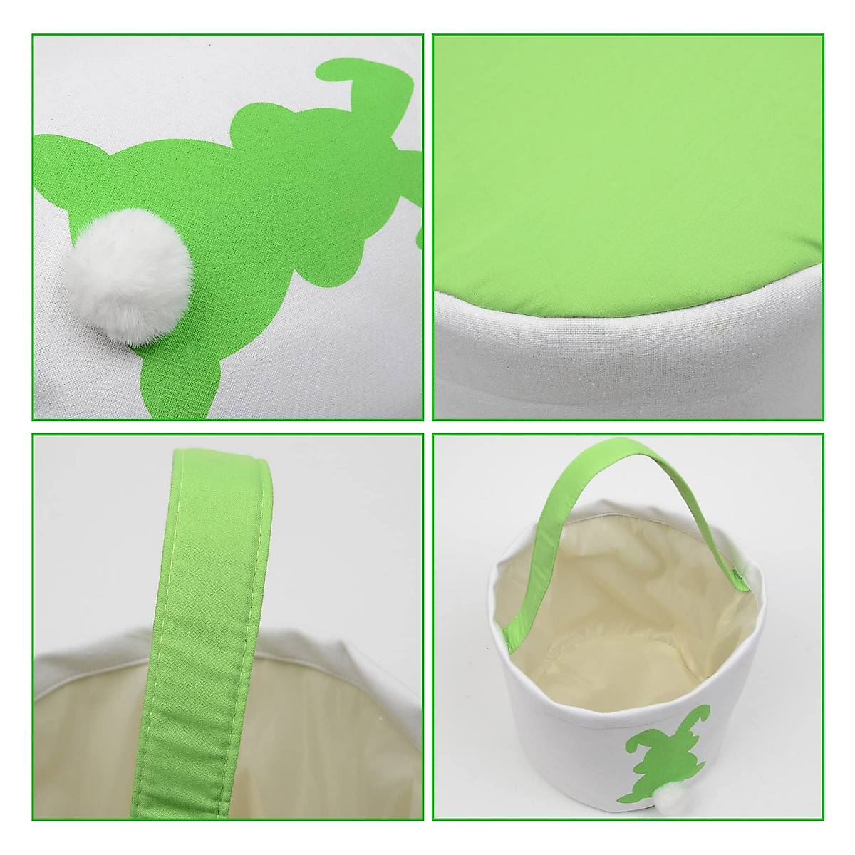 5 Pcs Easter Bunny Basket Bags, Canvas Easter Tote Bags for Kids Gift Bunny Ear Tote Bags Rabbit Ears Design Baskets for Kid's Egg Hunting Party Decoration Toys