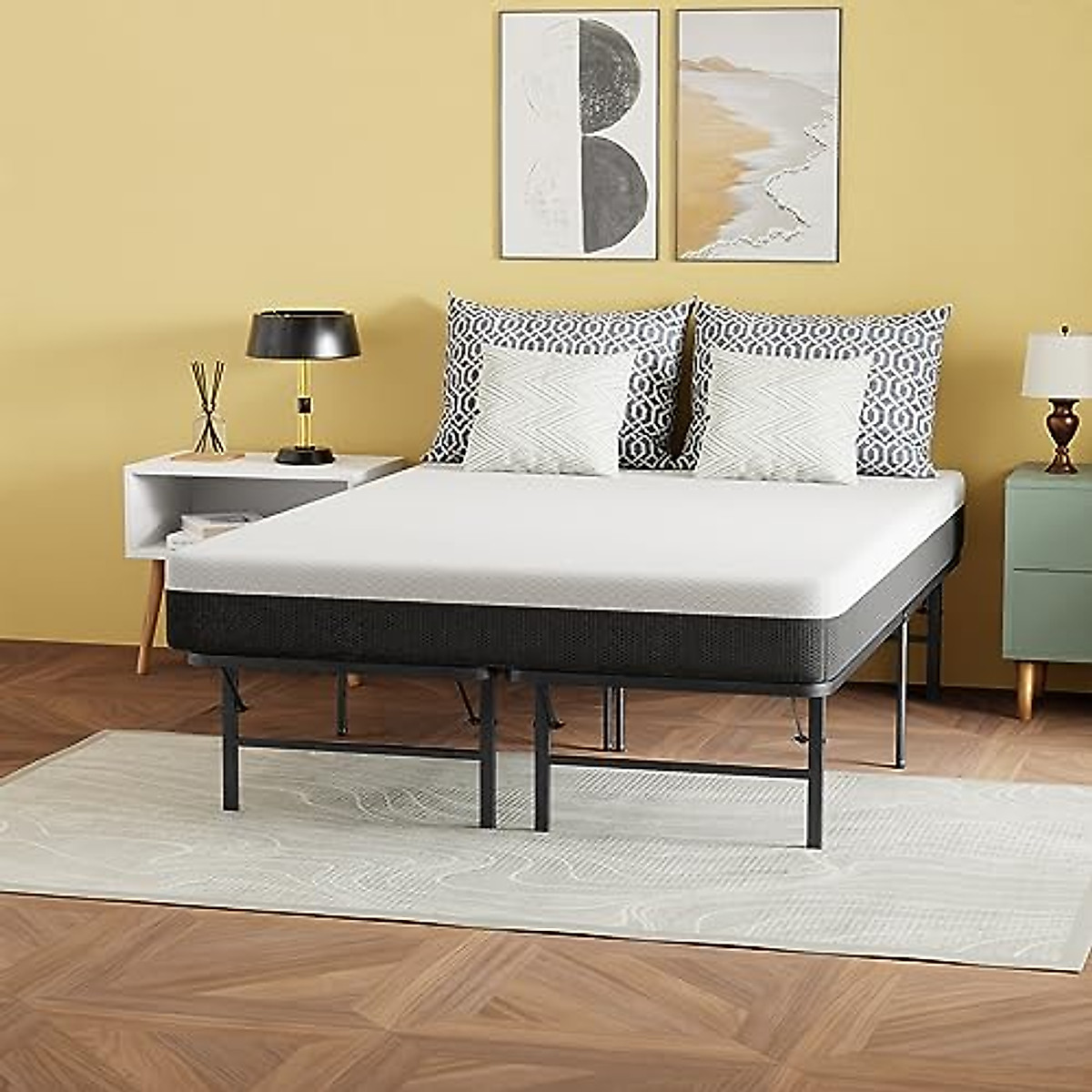 Bed Frame Metal Platform Bed Frame Mattress Foundation Box Spring Replacement Heavy Duty Steel Slat Easy Assembly Noise-Free Black,Twin/Full/King/Queen (Full)