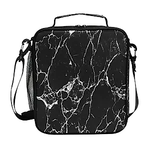HMZXZ Marble Texture White Black Print Lunch Bag Box for Women Teens Girls Cooler Insulated Lunch Bag Tote Freezable Shoulder Strap Waterproof Picnic Meal for School Office Work
