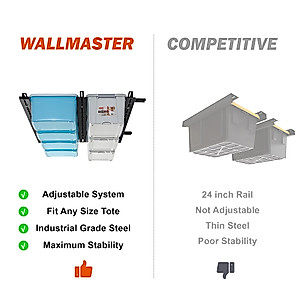 Wallmaster Garage Overhead Storage Rack, Ceiling Bin Organization System With Adjustable Rails, Heavy Duty Metal Overhead Bin Rack Holds Up to 10 Tote Bins