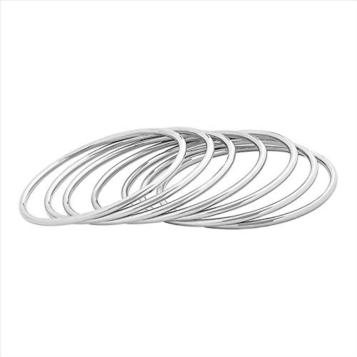 Edforce Stainless Steel Glossy Thin Round Bangle Bracelet Set for Women, Set of 7 (Silver, 7.8")