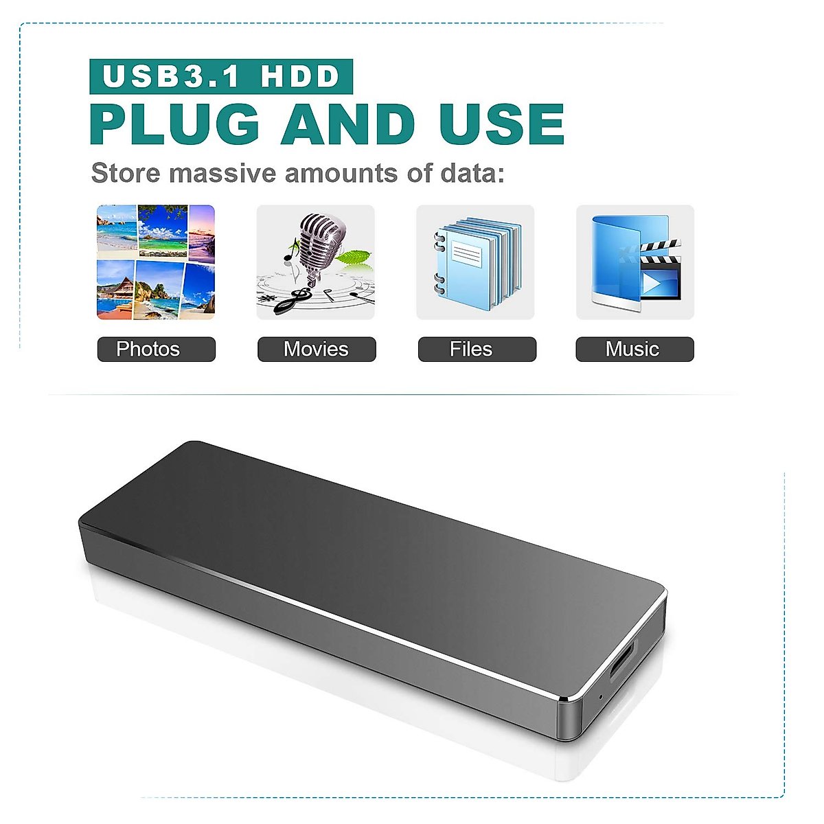 External Hard Drive 2TB Type C USB3.1 for PC, Mac, Desktop Computer Wii U, Xbox (2to, Black)