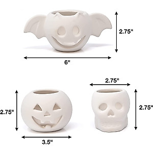Gift Boutique Ceramic Pumpkins Skull Bat Figurines Paint Craft Kit Set of 6 Unpainted Ceramics Pumpkin Ready to Paint for Kids Classroom Fall Halloween Party Decor