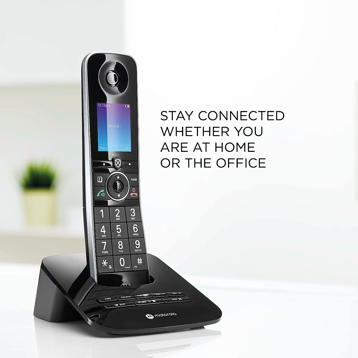 Motorola Voice D8711 Cordless Phone System w/Digital Handset + Bluetooth to Cell, Answering Machine, Call Block - Black