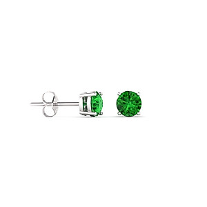 Diamondere Natural and Certified Emerald Solitaire Petite Stud Earrings in 14K White Gold | 0.20 Carat Earrings for Women