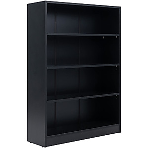 Sunon Wood Bookcase 4-Shelf Freestanding Display Wooden Bookshelf for Home Office School (11.6'' D*33'' W*48'' H,Black)