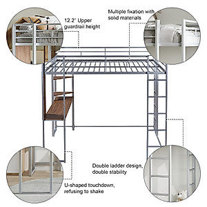 Merax Twin Metal Loft Bed with 2 Shelves and one Desk,Loft Bed Frame with 2 Built-in Ladders,12.2/'' H Safety Guardrail,Noise Free,No Box Spring Needed,Silver
